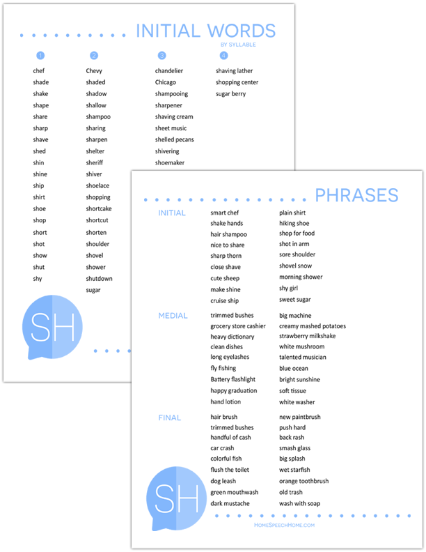 250 SH Words, Phrases, Sentences, & Paragraphs Grouped by Place & Syllable