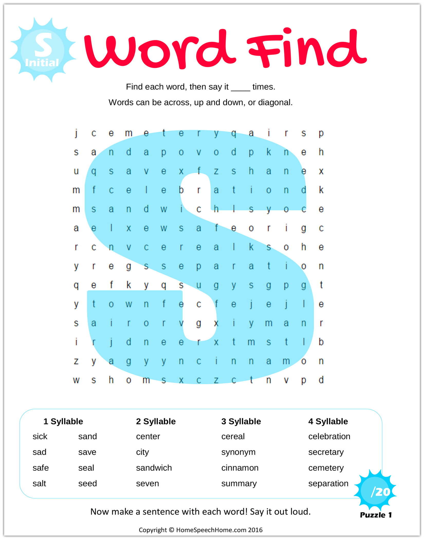 Articulation Word Search Puzzles For Speech Therapy Practice